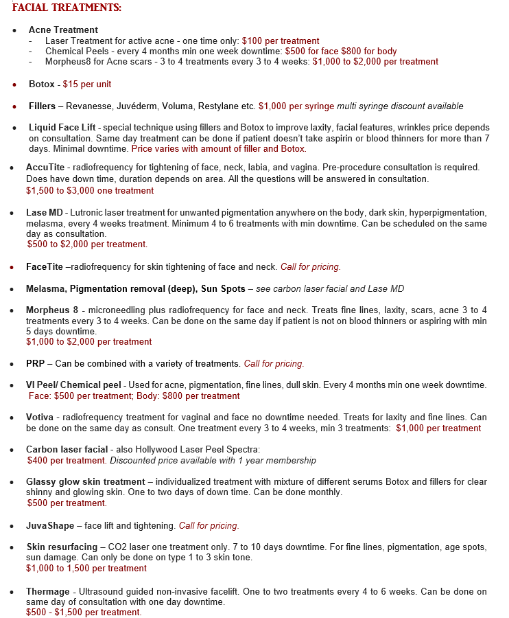 Prices - Better U Medical Spa | Englewood, New Jersey